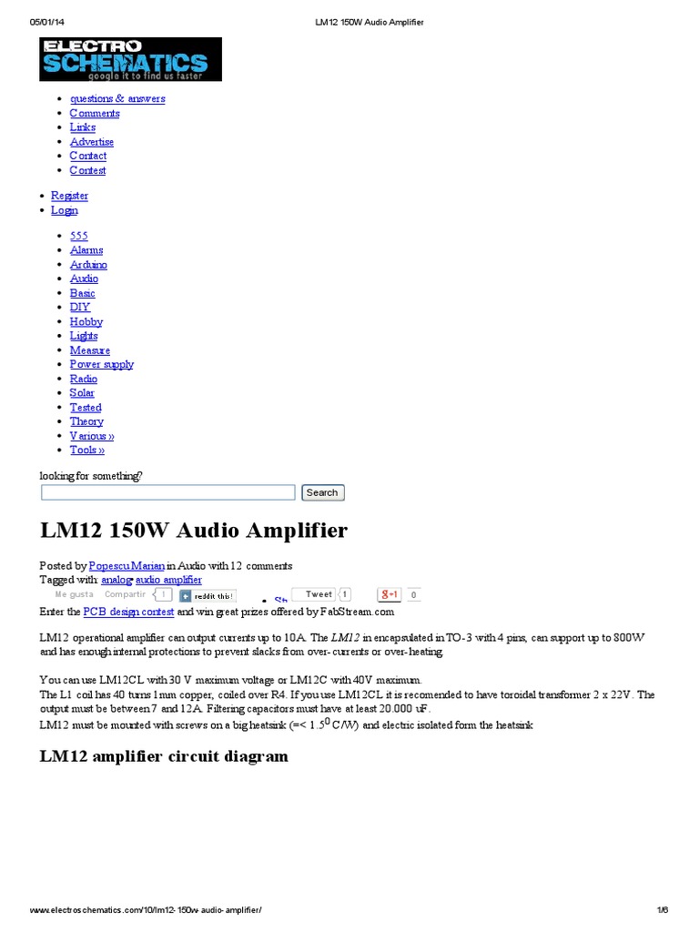 LM12 150W Audio Amplifier | PDF | Amplifier | Electrical Engineering