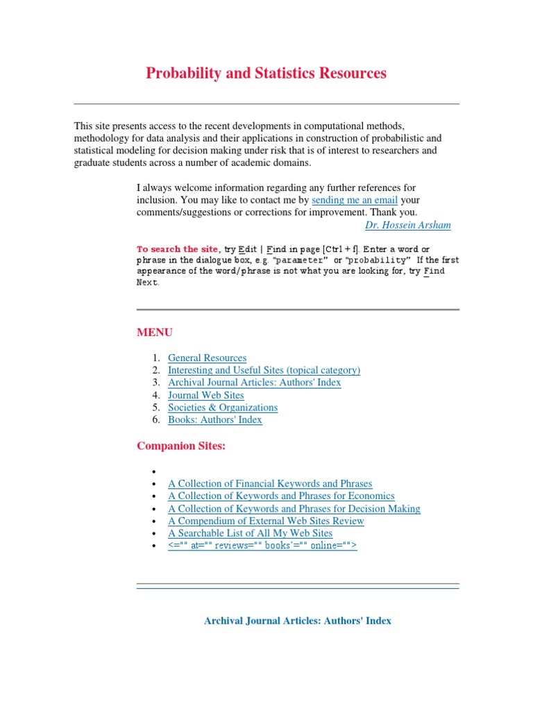 Probability and Statistics Resources | PDF | Statistical Hypothesis ...