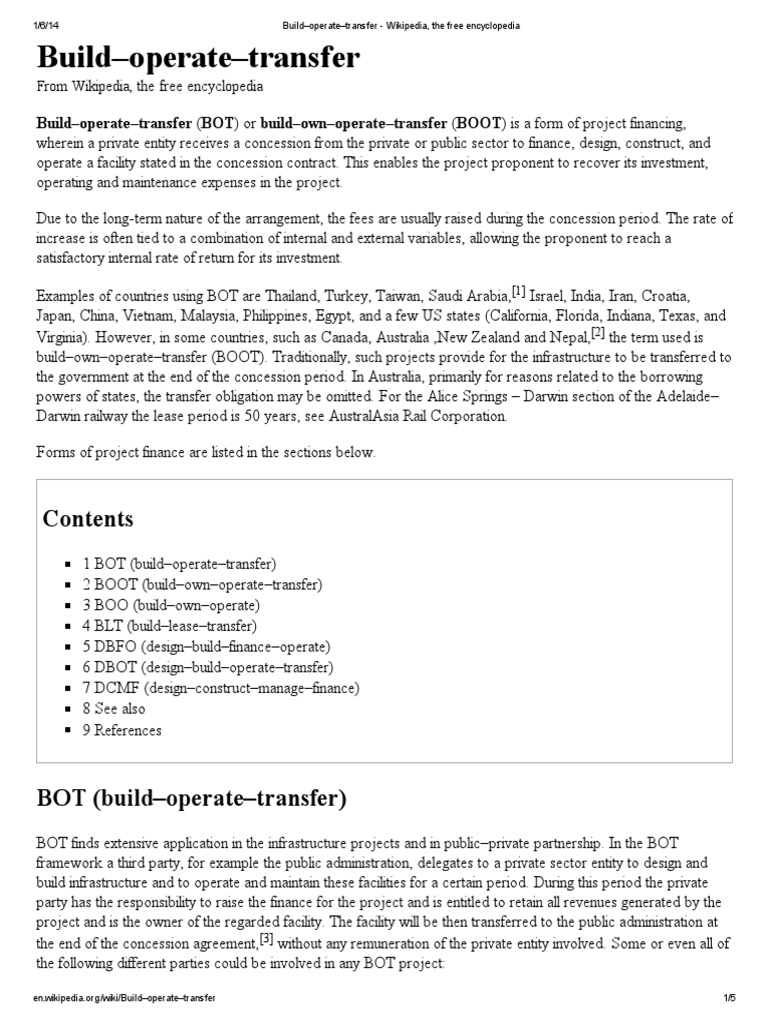 Build–operate–transfer (BOT) or build–own–operate–transfer (BOOT ...