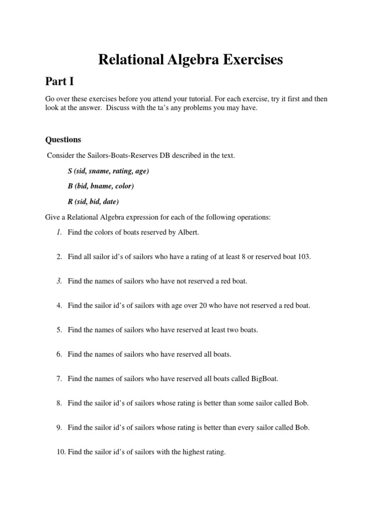 Relational Algebra Tutorial | PDF | Algebra | Abstract Algebra