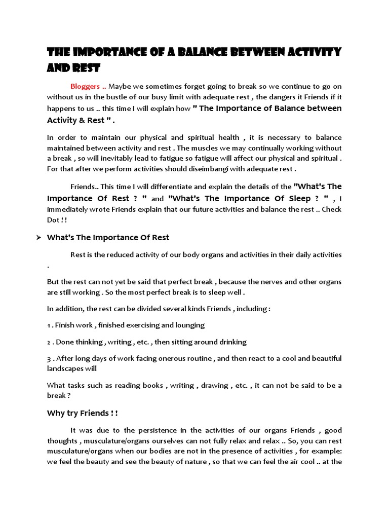 The Importance Of A Balance Between Activity And Rest Pdf Fatigue