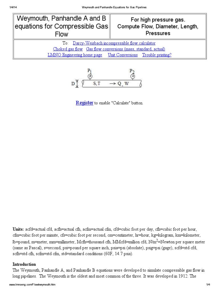 Weymouth and Panhandle Equations for Gas Pipelines | Pressure | Flow ...