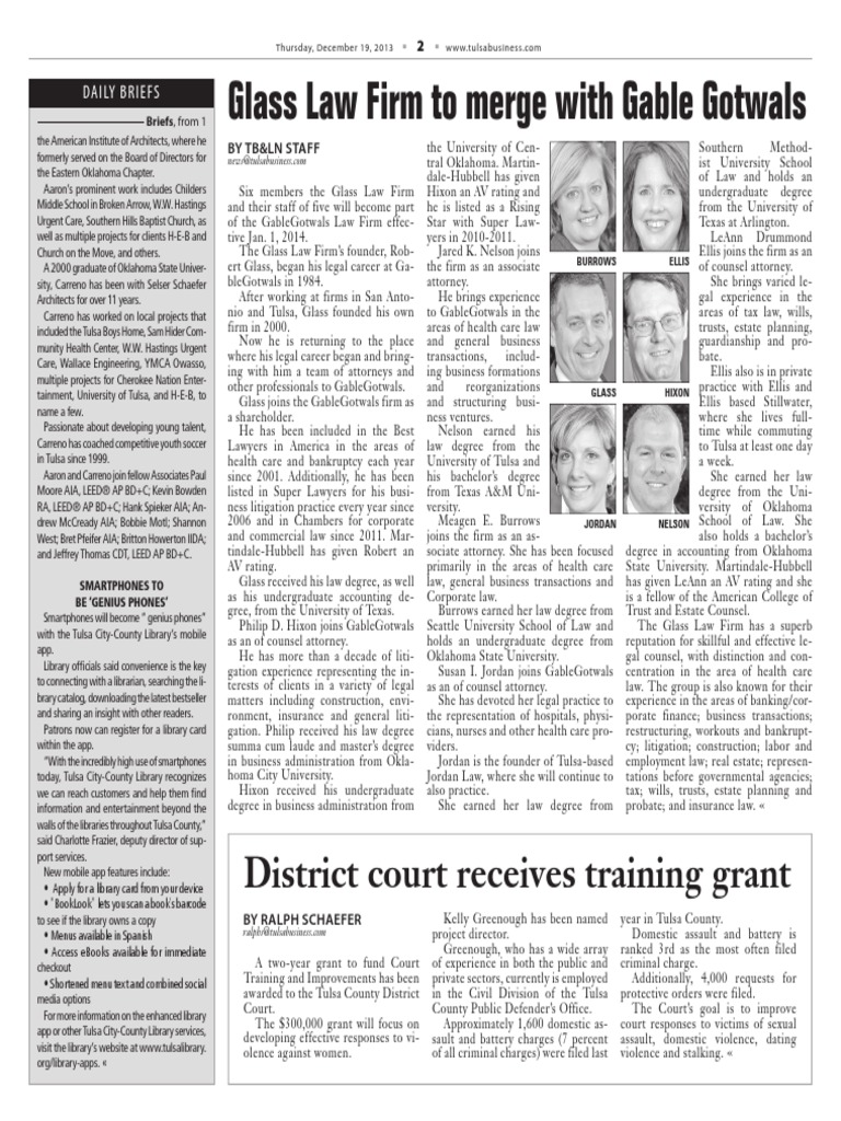 Glass Law Firm To Merge With Gable Gotwals: District Court Receives ...