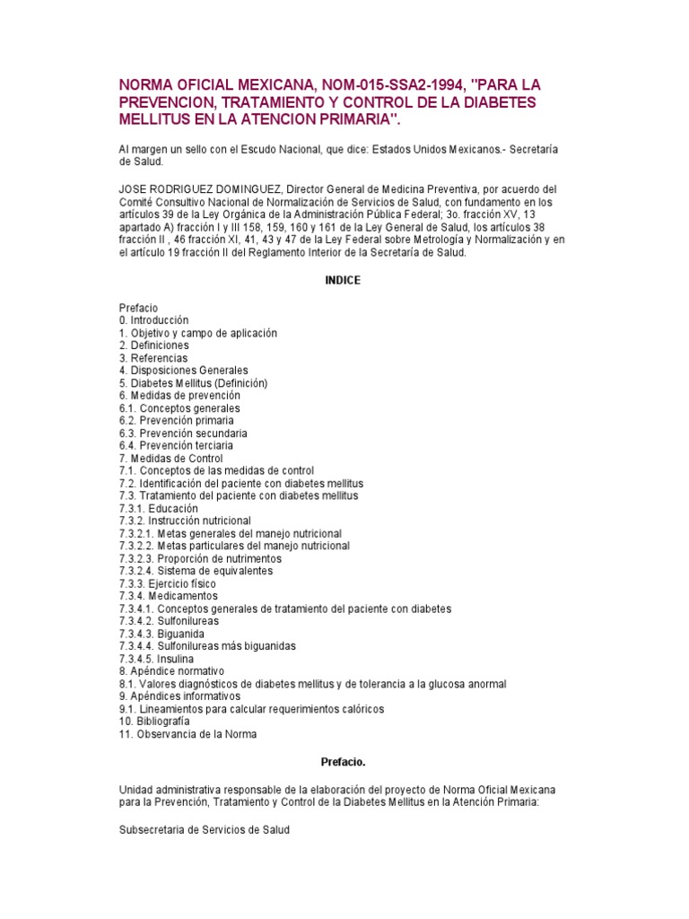 Norma Oficial Mexicana Nom 015 Ssa2 1994 Prevencion Tratamiento y ...