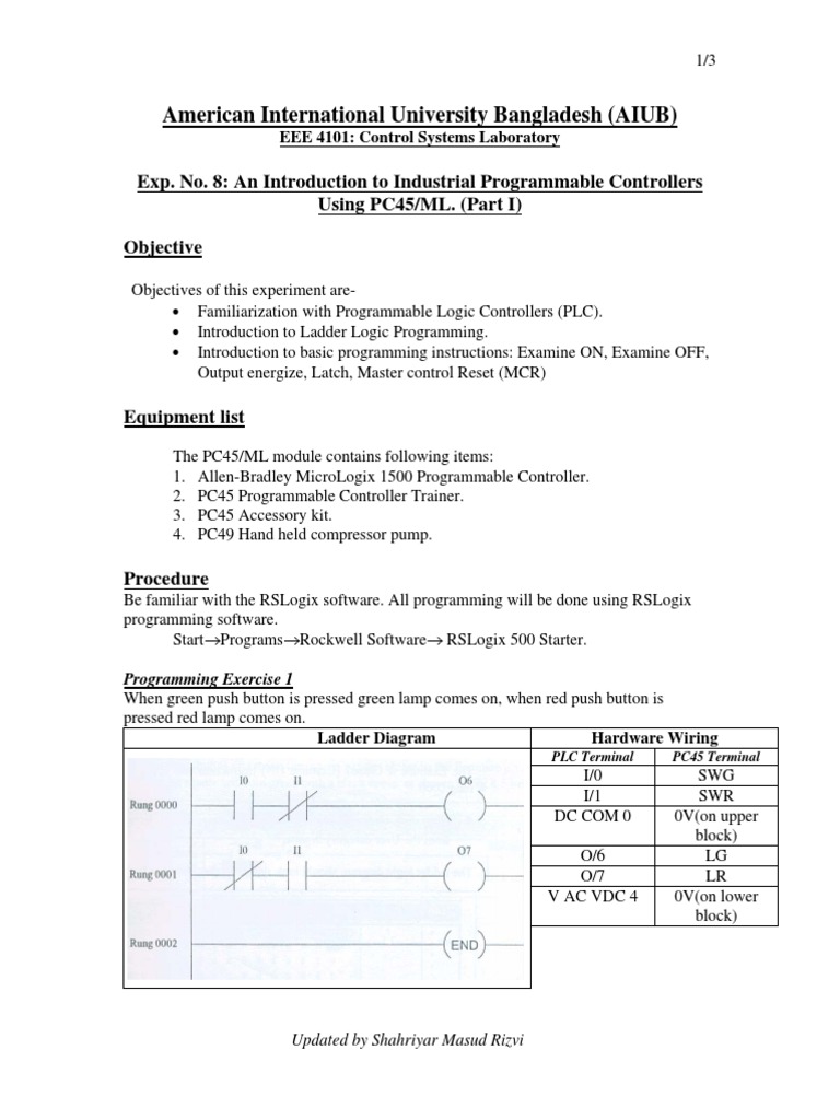 Control Lab Report Experiment No. 08 | PDF | Programmable Logic ...