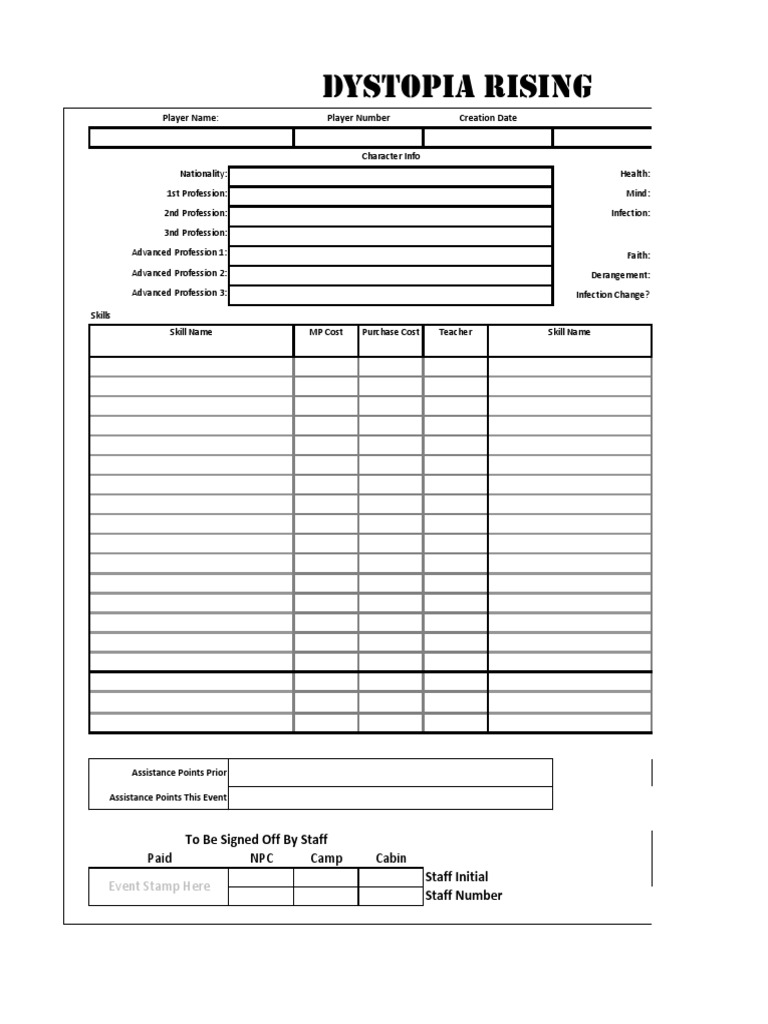 Dystopia Rising Character Sheet v2 | PDF | Leisure | Business