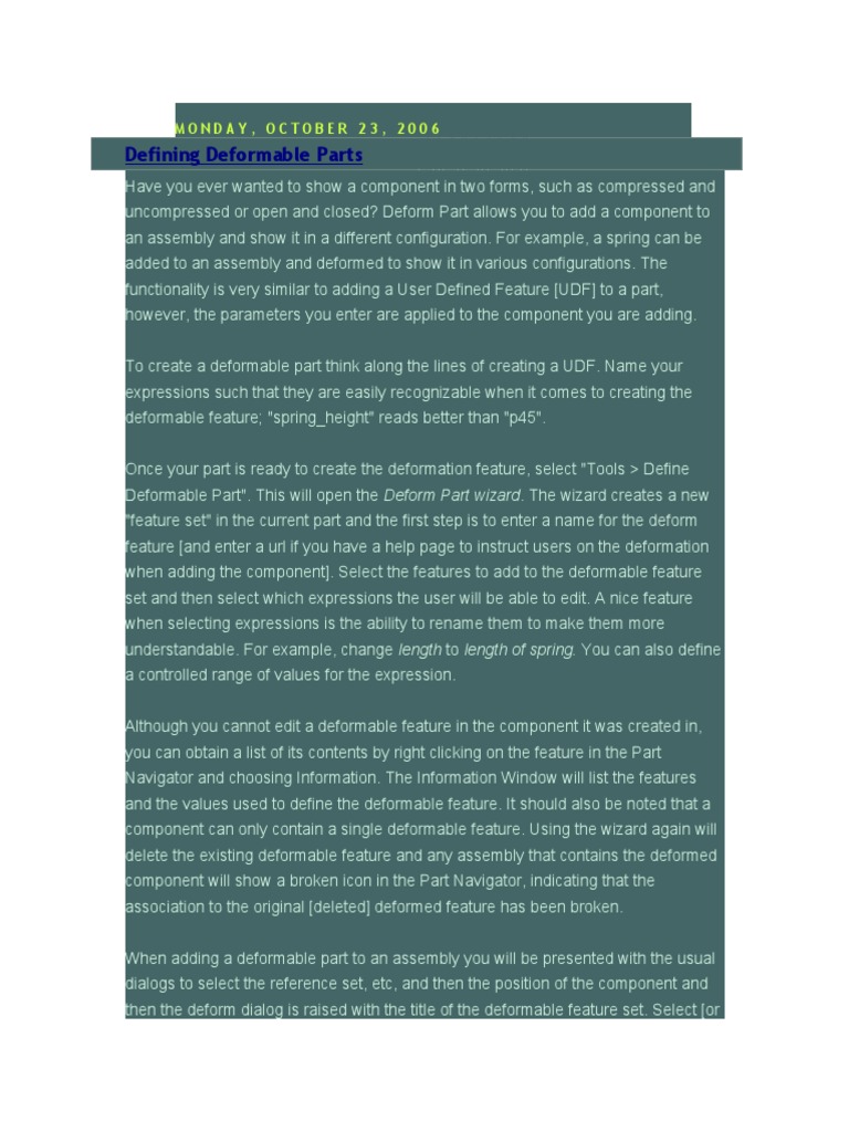 Deformable Parts in NX | PDF | Deformation (Mechanics) | Areas Of ...