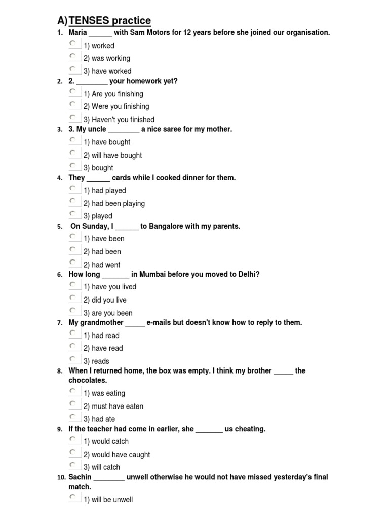 English Tenses and Grammar Exercises | PDF | Language Arts & Discipline