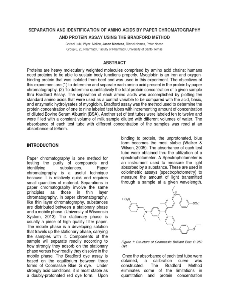 Separation and Identification of Myoglobin by Paper Chromatography and ...