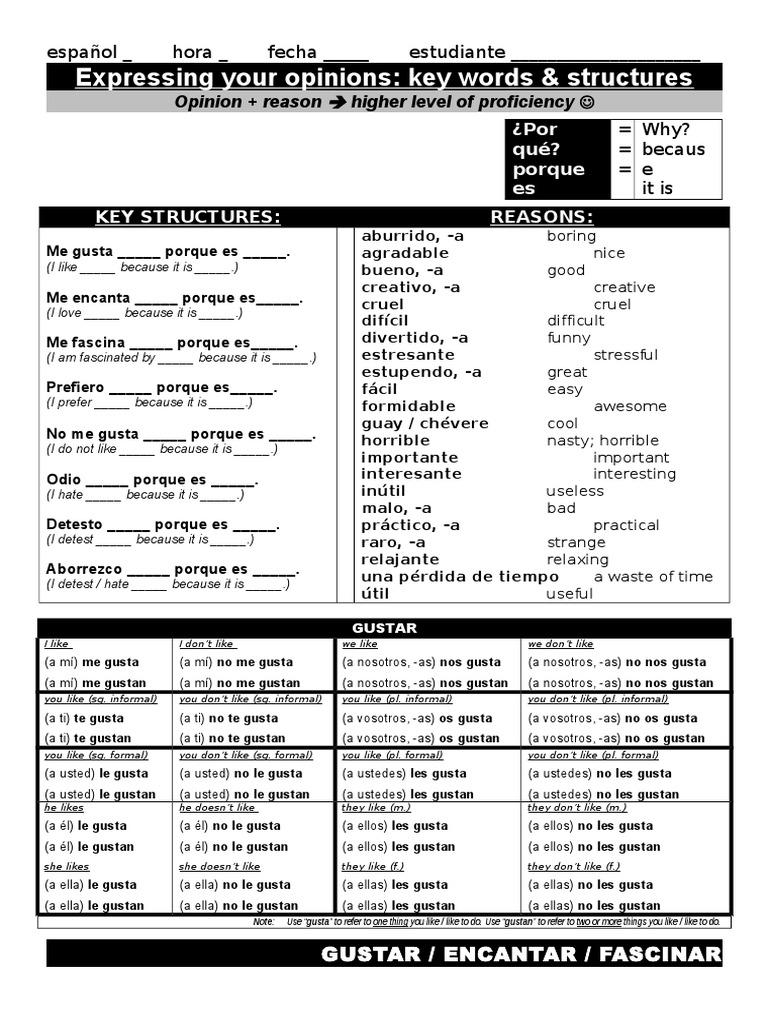 Gustar, Encantar, Fascinar, Odiar, Preferir | PDF