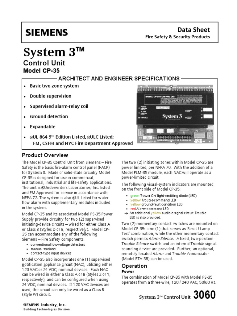 Model CP 35 Control Panel Data Sheet A6V10238722 Us en | PDF | Switch ...