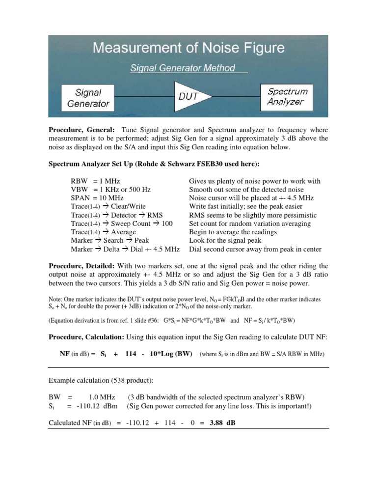Noise Figure Measurement Using A Spectrum Analyzer and Signal Generator ...