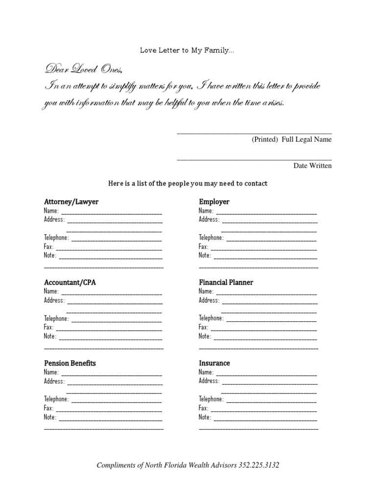 Family Financial Information Letter | PDF | Power Of Attorney | Insurance