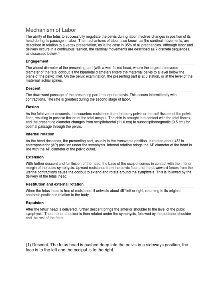 Mechanism of Labor | PDF | Pelvis | Childbirth