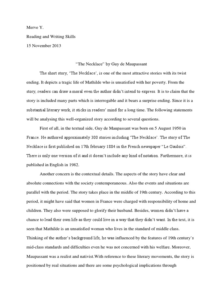 Analysis of 'The Necklace' | PDF | Narration