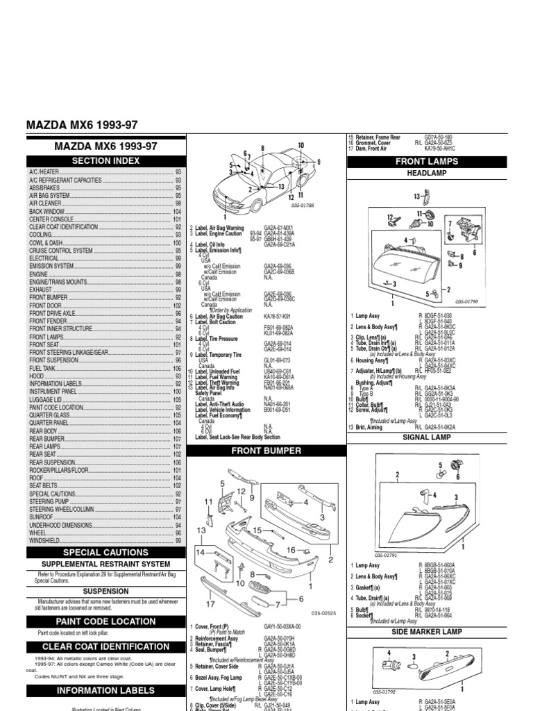Mazda MX6 Body Parts Catalogue | PDF | Air Conditioning | Steering