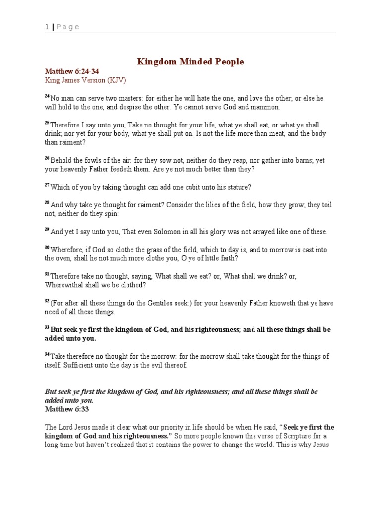 Kingdom Minded People | PDF | John The Baptist | Christianity