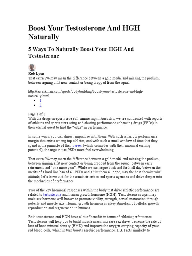 Boost Your Testosterone and HGH Naturally by Rob Lyon | PDF | Growth ...