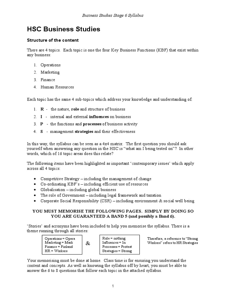 Expanded Syllabus - HSC - BS - With Stories | PDF | Business Economics ...