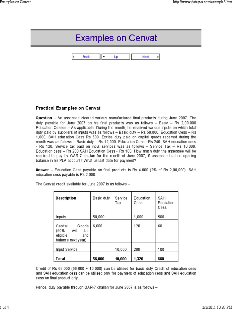 Examples On Cenvat | PDF | Public Finance | Taxes