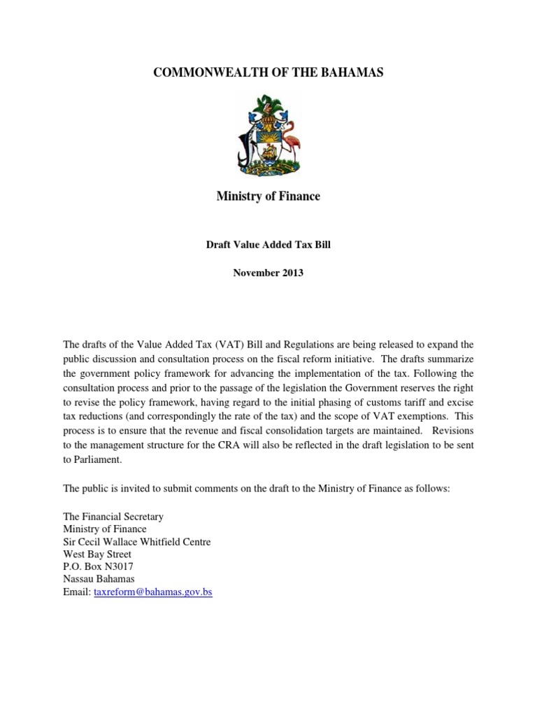 (Draft) VAT Bill - Bahamas | PDF | Value Added Tax | Payments