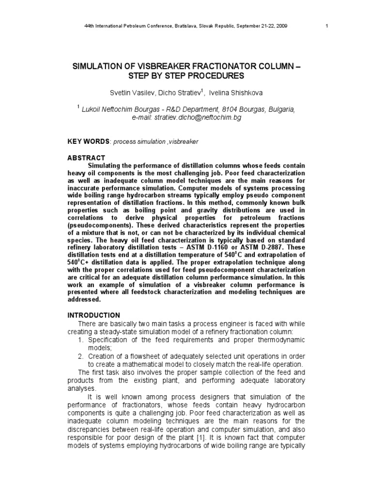 Simulation of Visbreaker Fractionator Column Performance Through Proper ...