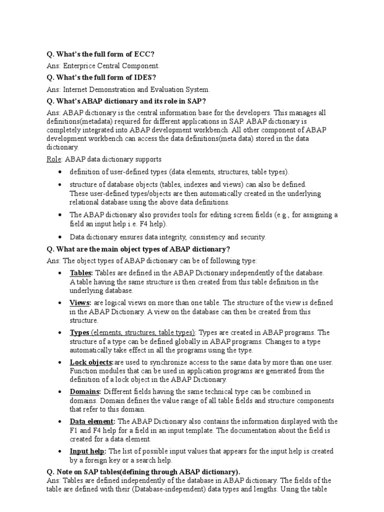 SAP ABAP Dictionary Essentials | PDF