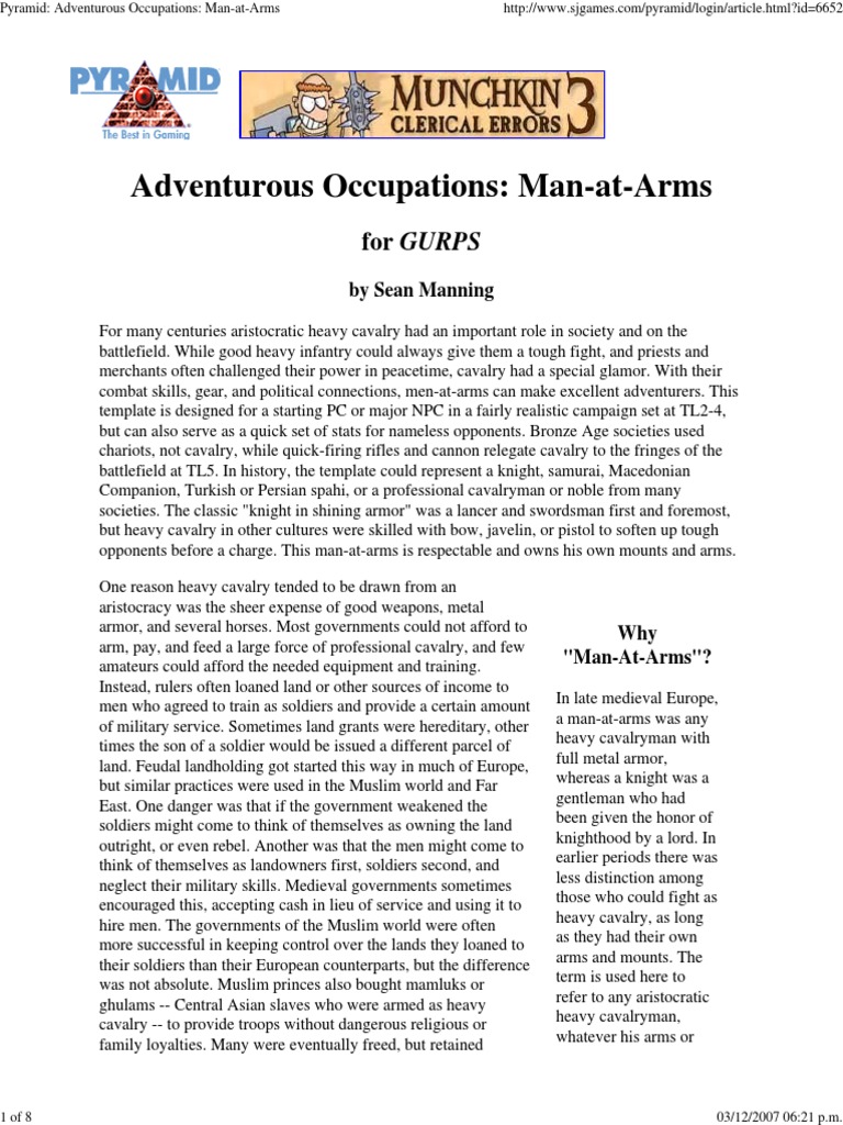 Pyramid - Adventurous Occupations - Man-At-Arms (For Gurps 4e) | PDF ...