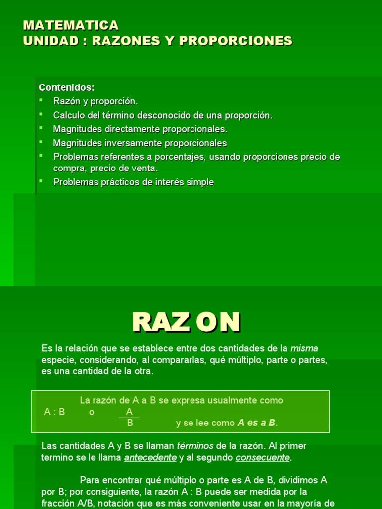 Razones y Proporciones en Matemáticas | PDF | Porcentaje | Interés