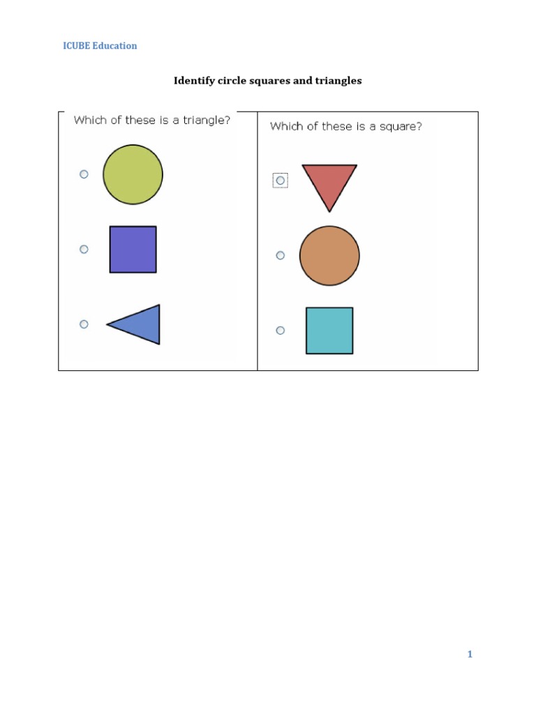 Identify Circle Squares and Triangles: ICUBE Education | PDF