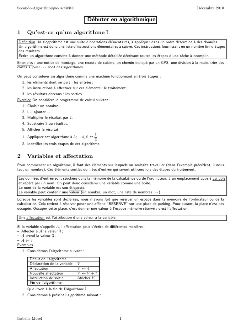 Algorithmique Cours de Base | PDF