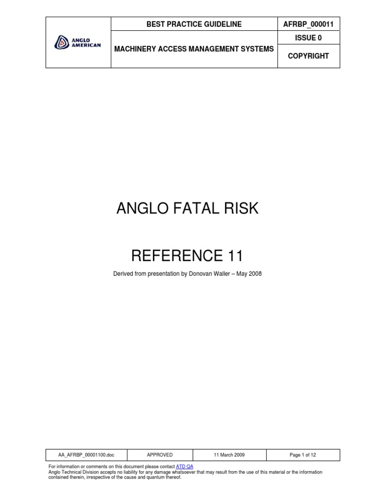 Anglo Fatal Risk: Best Practice Guideline AFRBP - 000011 Issue 0 ...