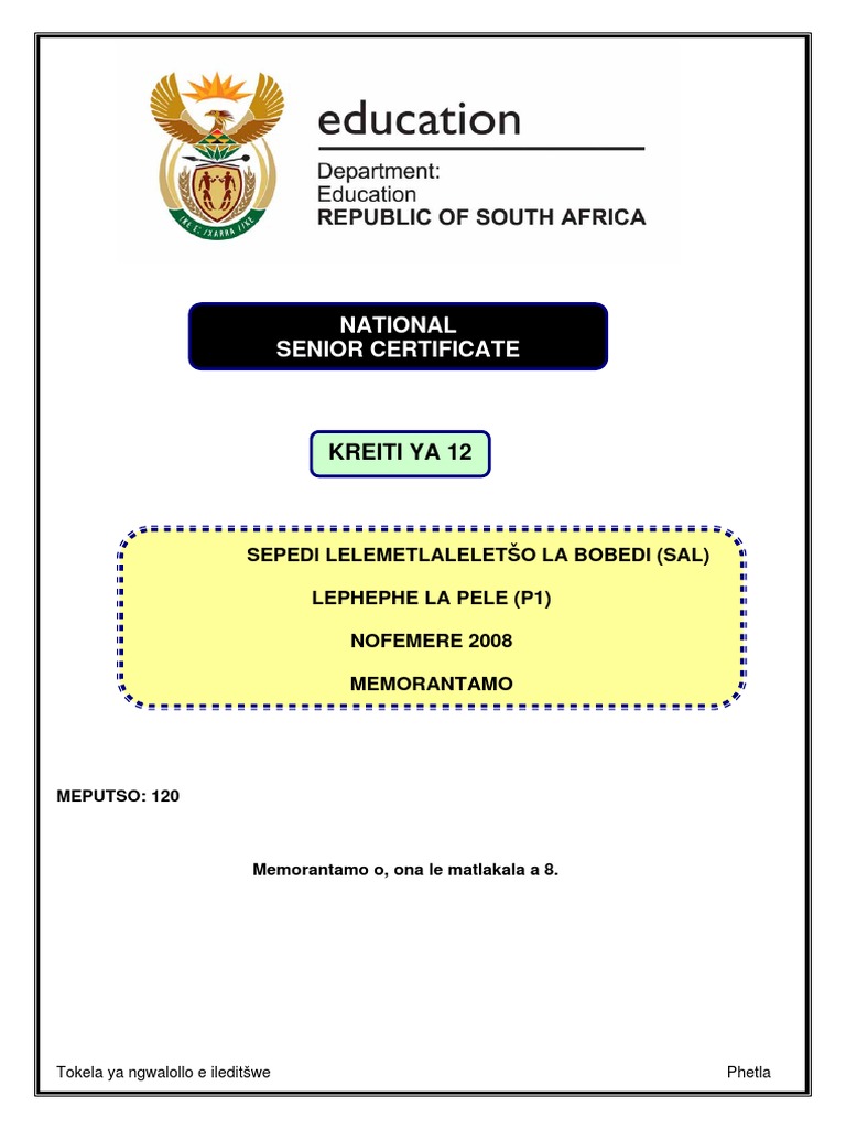Sepedi SAL P1 Nov 2008 Memo Limpopo | PDF | Languages Of Africa | Languages