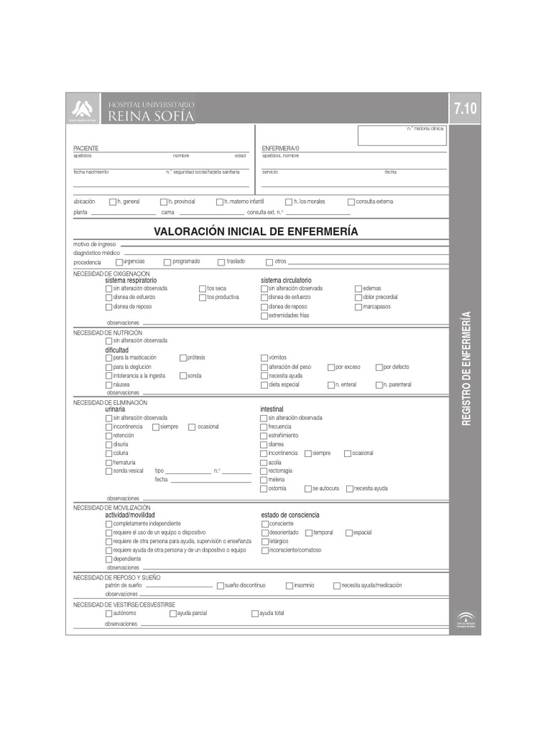 Valoracion Inicial Enfermeria Reina Sofia | PDF