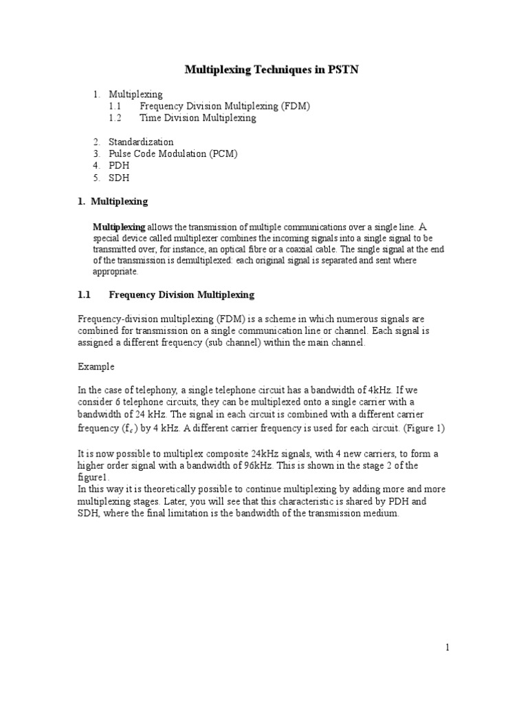 Multiplexing Techniques in PSTN | PDF | Multiplexing | Sampling (Signal Processing)