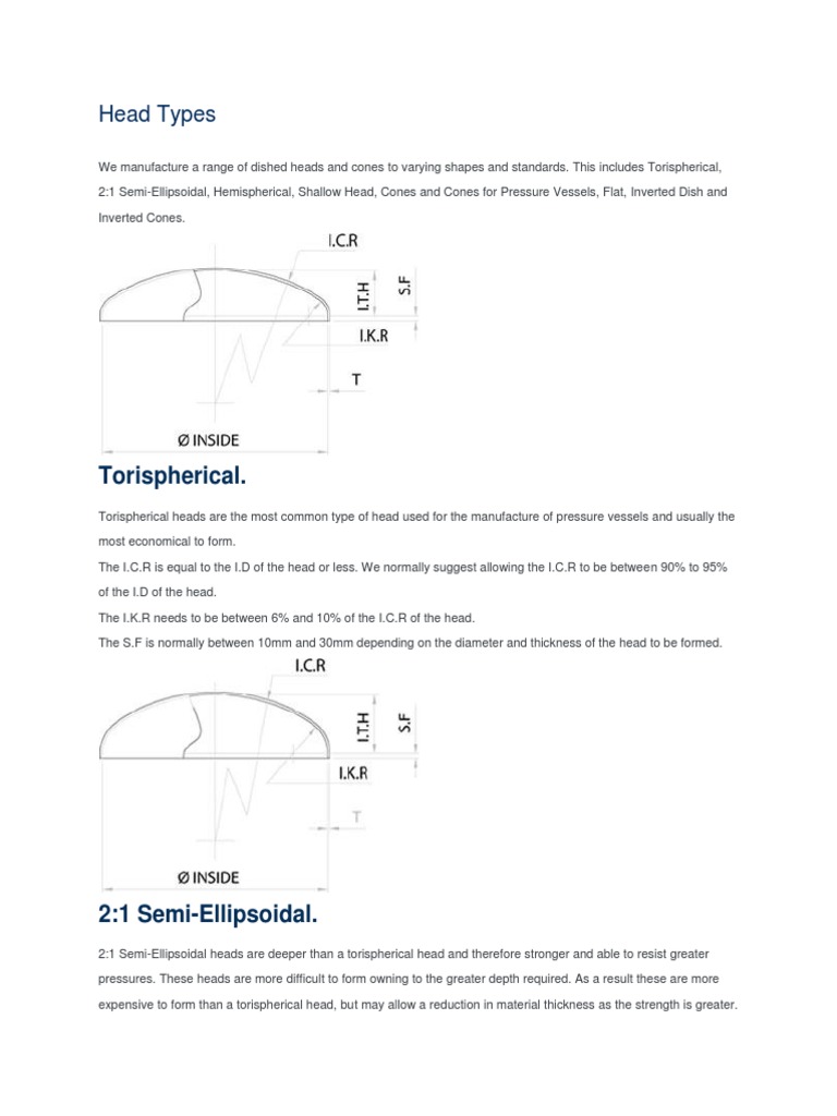 Head Types of Vessels | PDF | Pressure | Mechanical Engineering