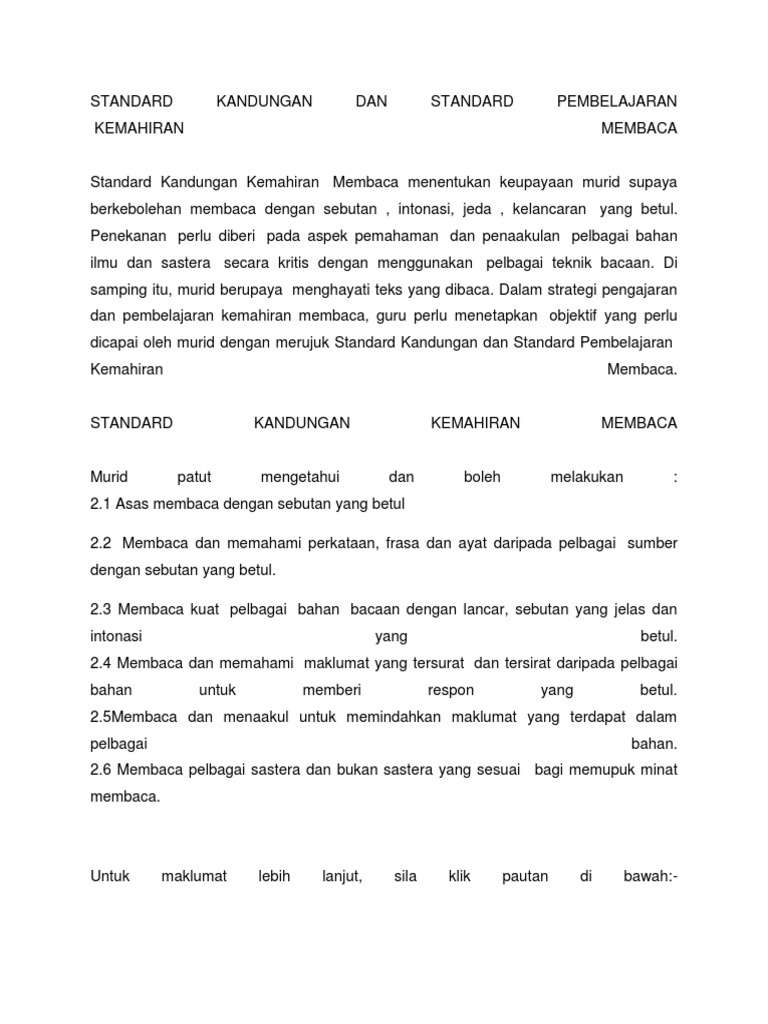 Standard Kandungan Dan Standard Pembelajaran Pdf