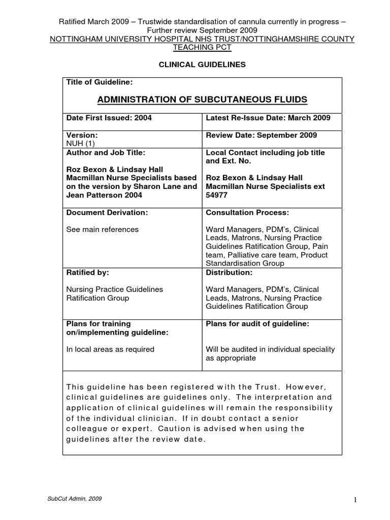 Subcutaneous Administration Fluids | PDF | Saline (Medicine ...