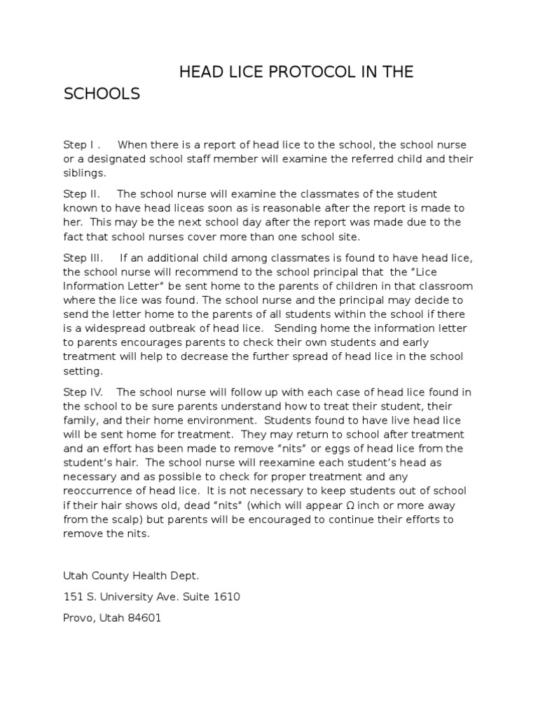 Head Lice Protocol for Schools | PDF