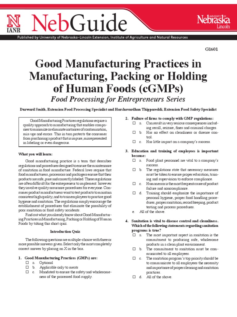 Good Manufacturing Practices in Manufacturing of Human Foods | PDF ...