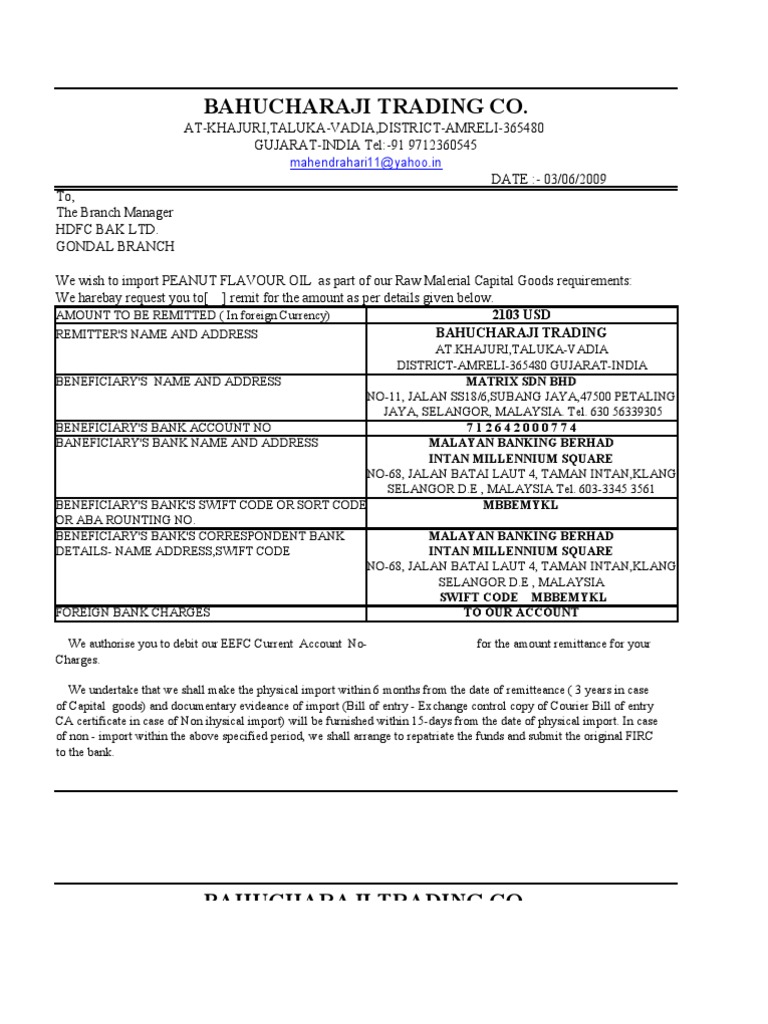 Bahucharaji Hdfc Bank Letter | Banking | Economies