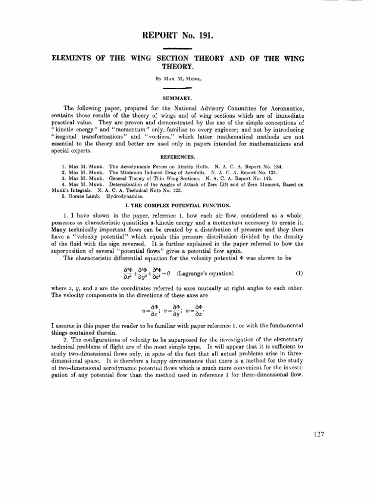 Elements OF THE Wing Section Theory AND OF THE Wing Theory.: M. Munk ...
