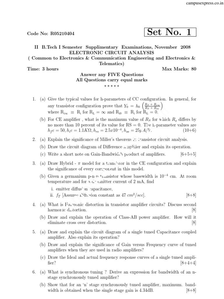 Electronic Circuit Exam Guide | PDF | Amplifier | Electronic Circuits
