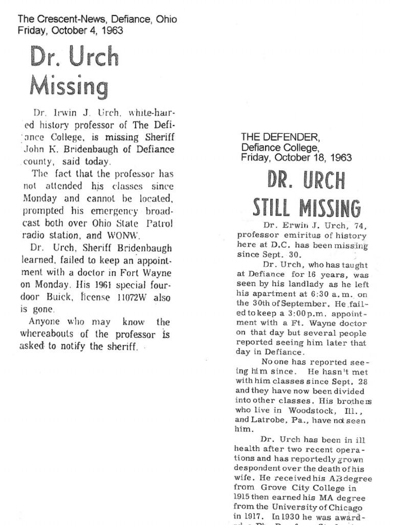 Dr. Erwin J. Urch's 1963 Disappearance | PDF
