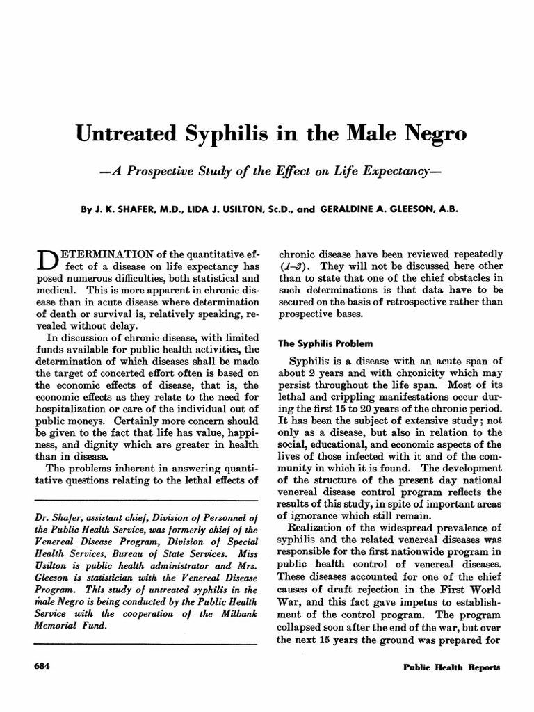 Untreated Syphilis in the Male Negro: A Prospective Study of the Effect ...