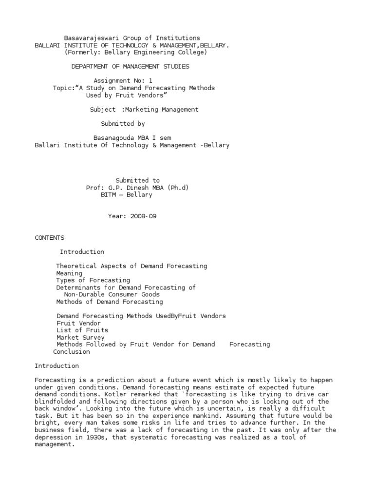 Demand Forecasting Methods Used By Fruit Vendors Pdf Forecasting Demand