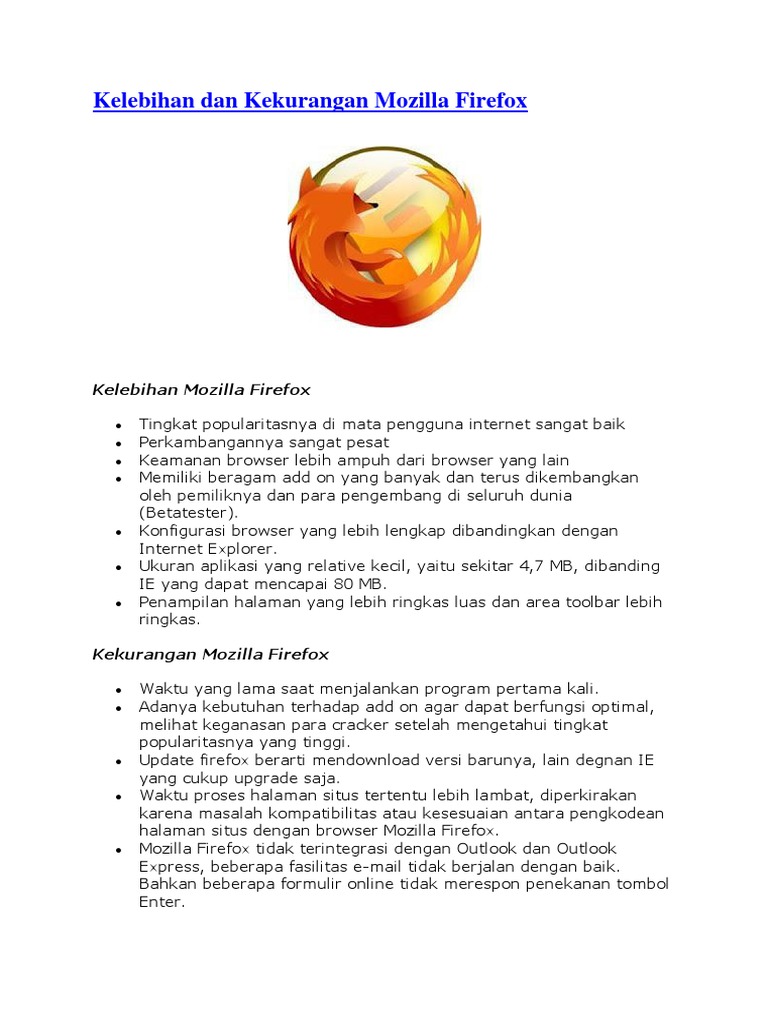 Kelebihan Dan Kekurangan Mozilla Firefox | PDF Kelebihan Dan Kekurangan Mozilla Firefox | PDF