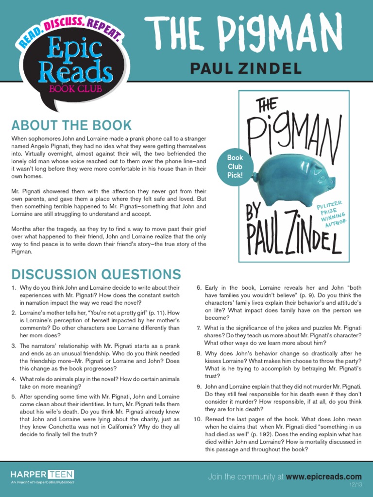 PIGMAN: Book Discussion Guide | PDF | Novels