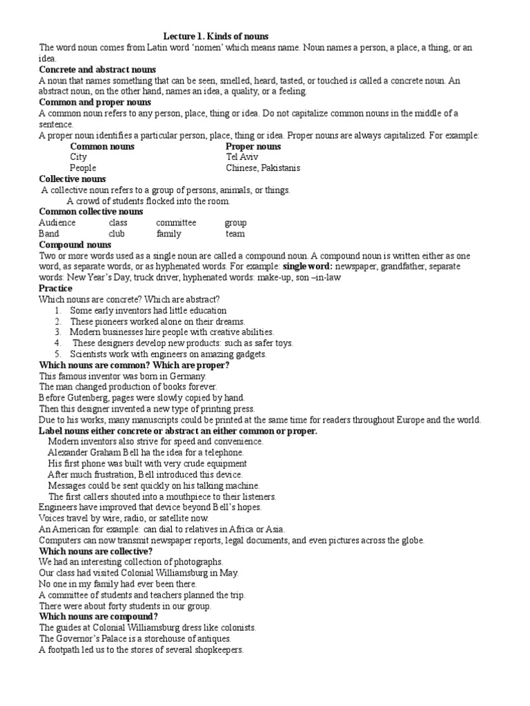 Noun Lectures 1-2 | PDF | Noun | Grammatical Number