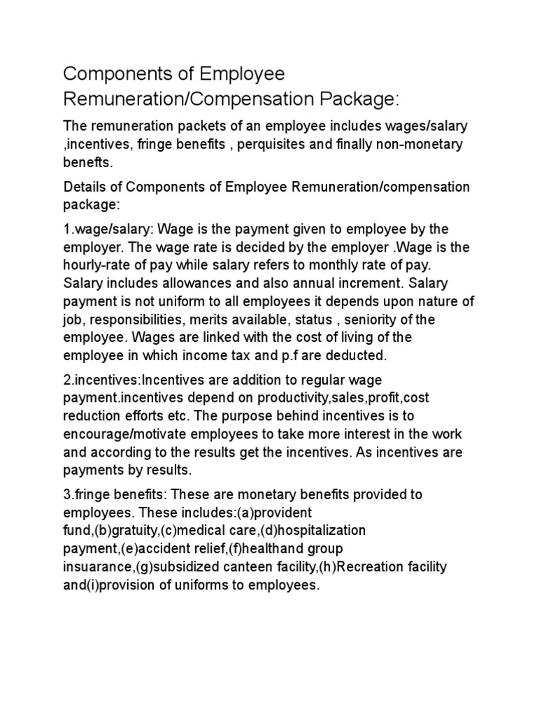 Components of Employee Remuneration | PDF | Employee Benefits | Wage